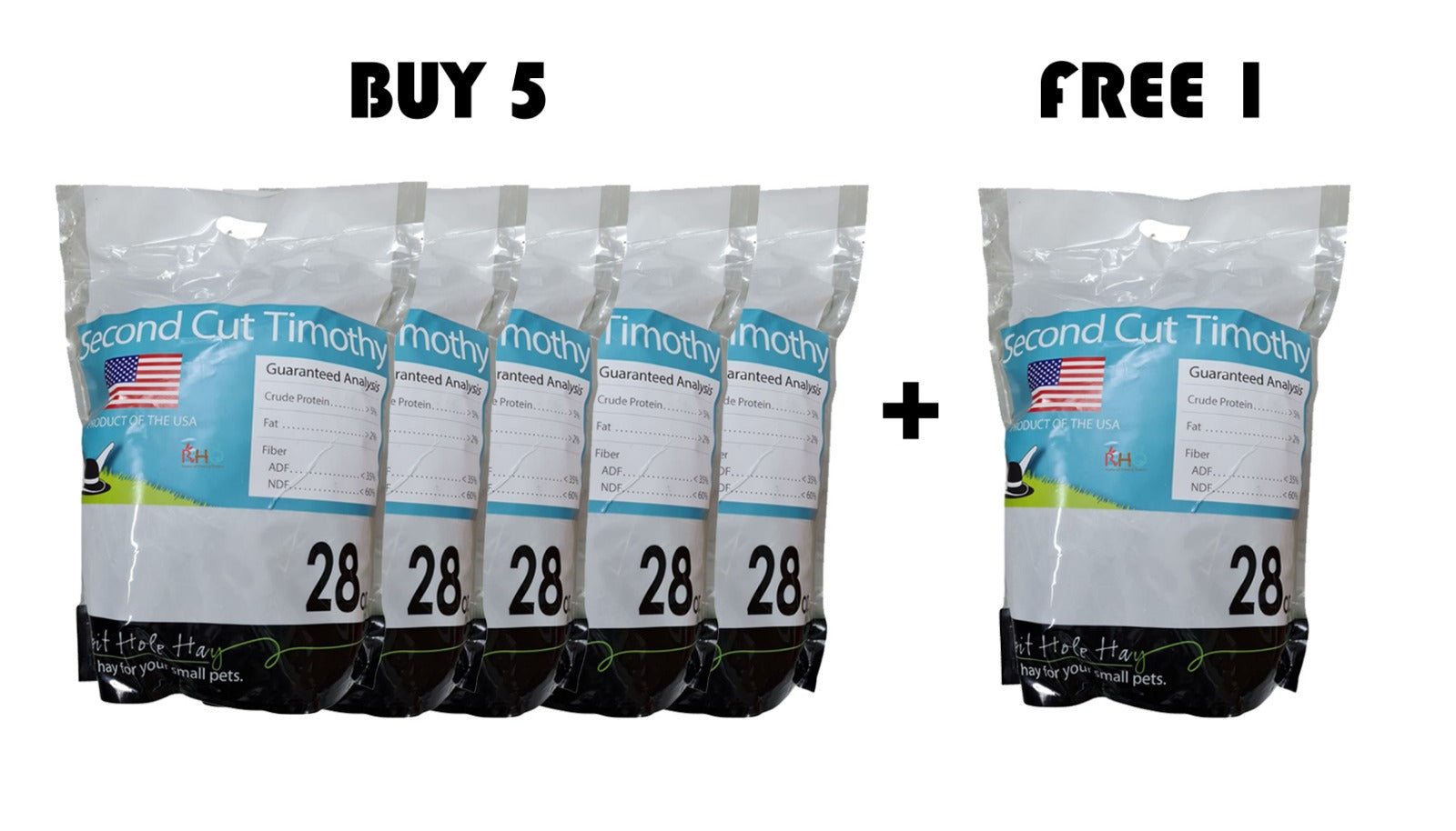 Rabbit Hole Hay - Ultra Premium Medium/2nd Cut 28oz (5+1) Bundle ...